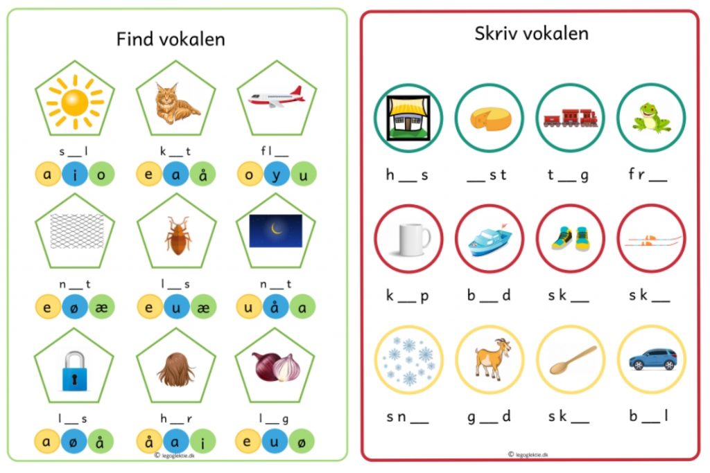 4 opgavehæfter med konsonanter og vokaler (Print selv) - Leg og Lektie ...